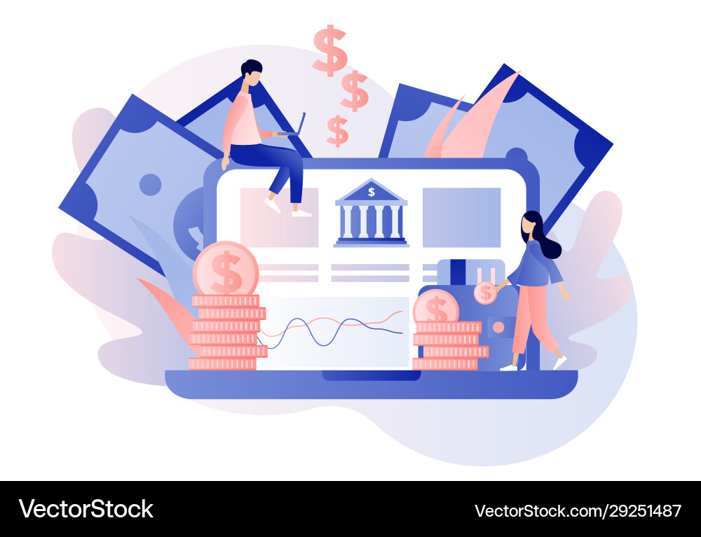 Online banking flat cartoon style Royalty Free Vector Image