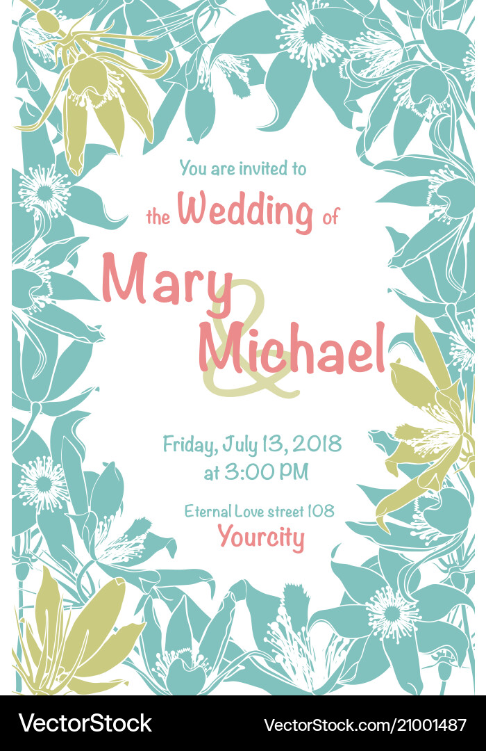 Wedding invitation card with floral frame Vector Image