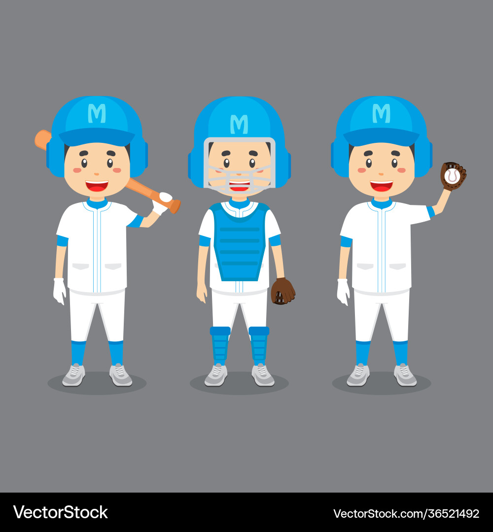 Baseball players cartoon with various activities Vector Image