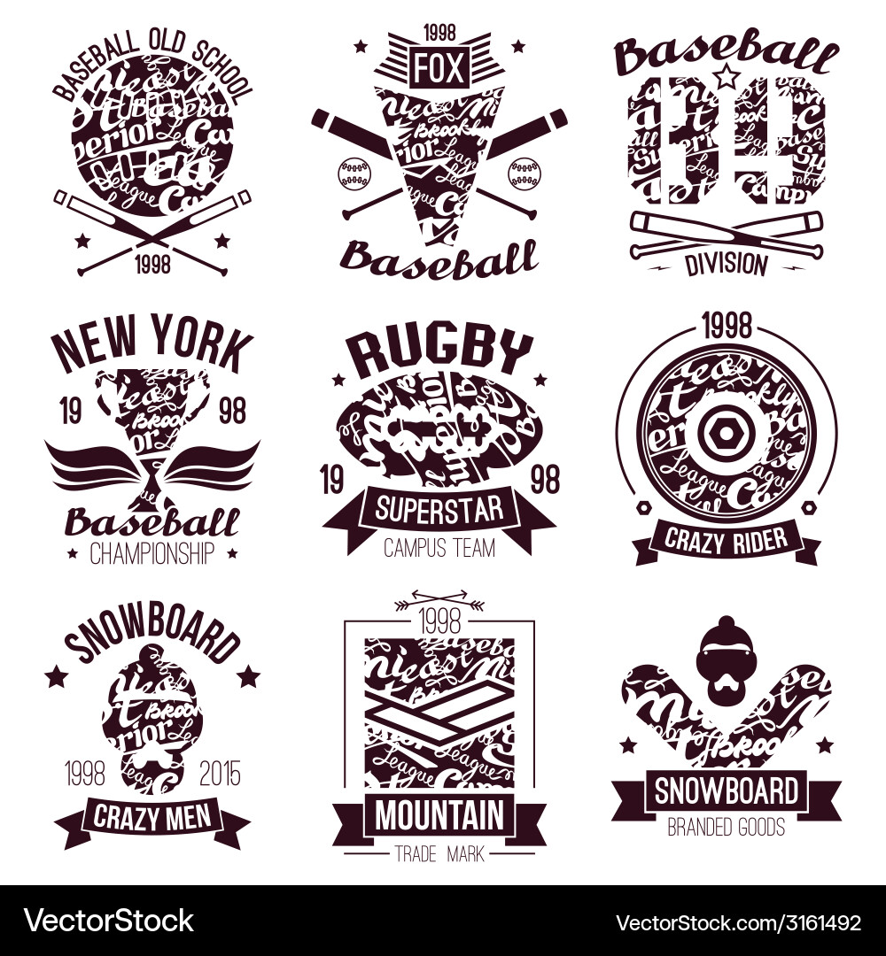 Baseball rugby snowboard skateboard sport emblems Vector Image