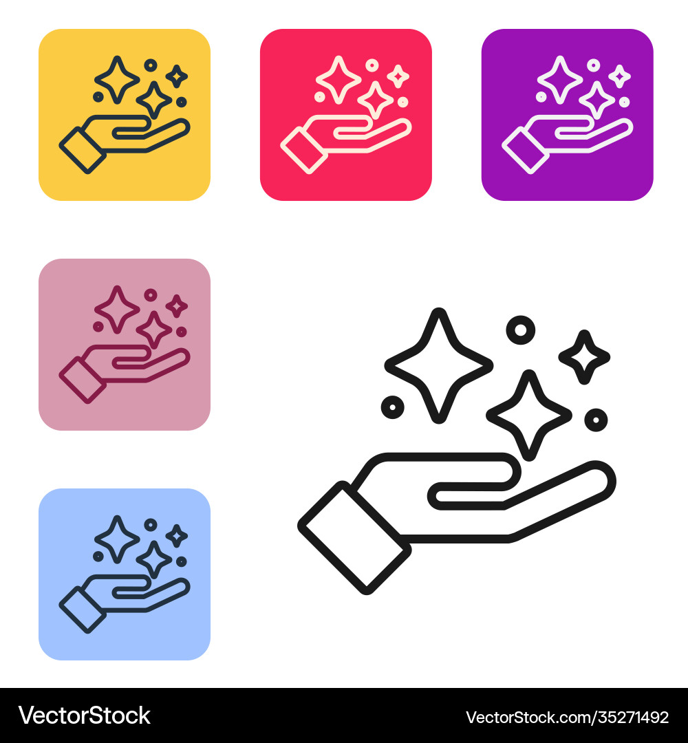 Black line sparkle stars with magic trick icon Vector Image