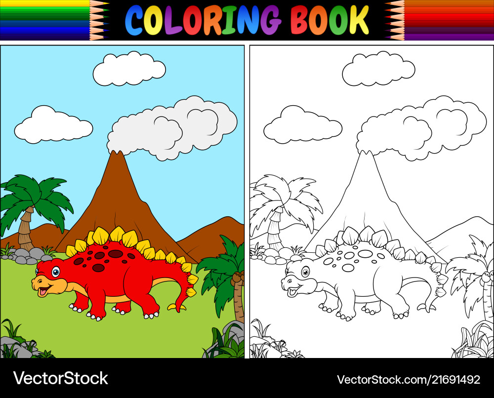 Coloring book with cartoon stegosaurus Royalty Free Vector