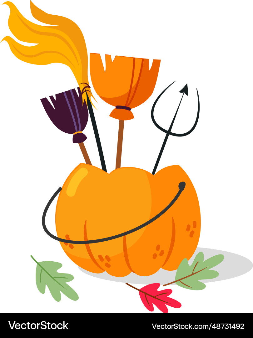 Halloween with pumpkin basket and witch boom Vector Image
