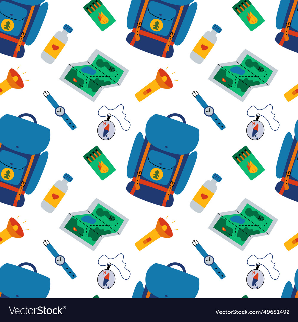 Hiking elements seamless pattern Royalty Free Vector Image Hiking elements seamless pattern Royalty Free Vector Image