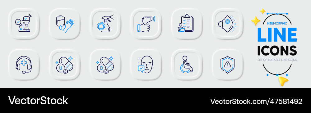 Medical support shield and disability line icons Vector Image