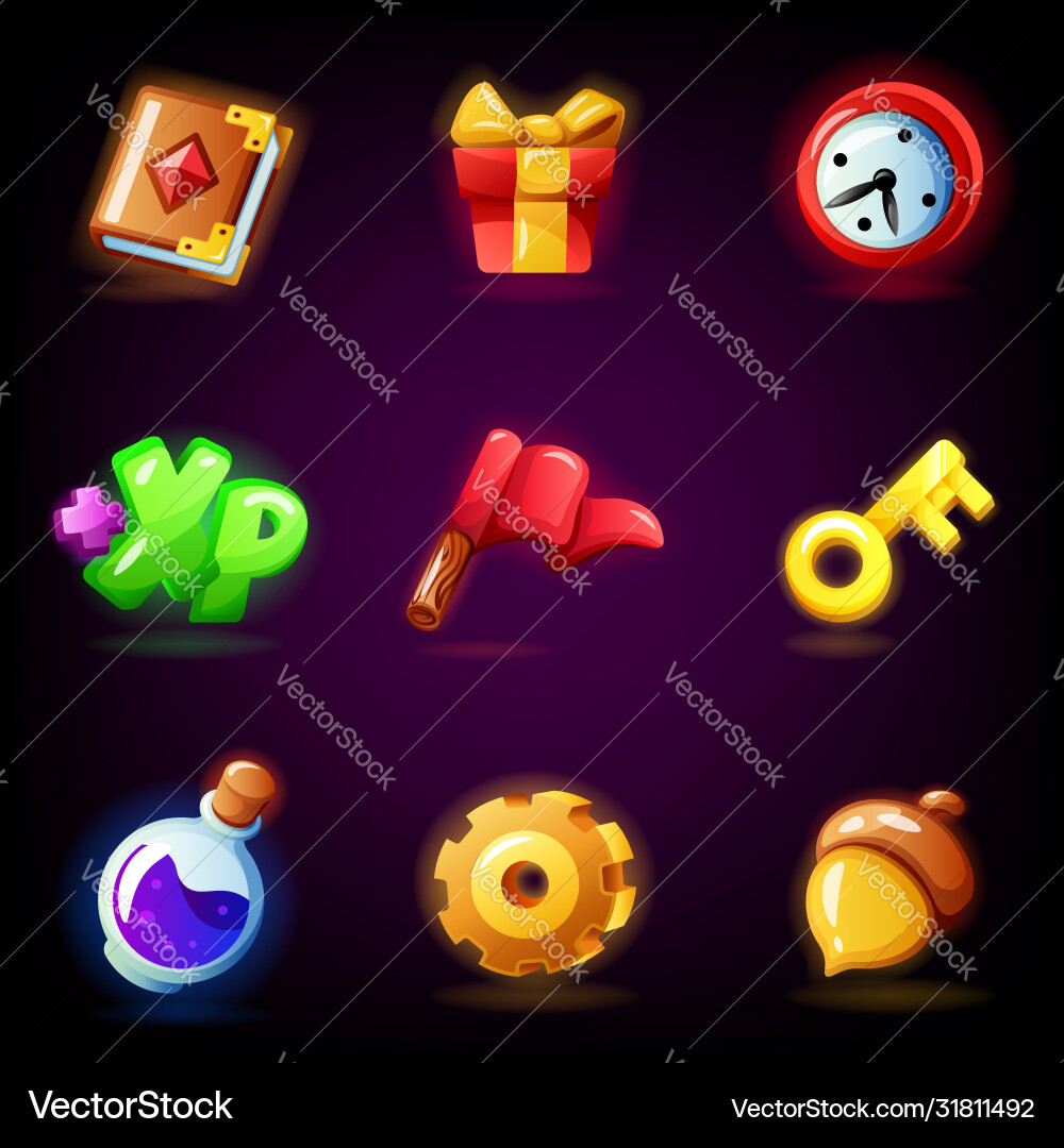 Mobile game icons set isolated on dark background Vector Image
