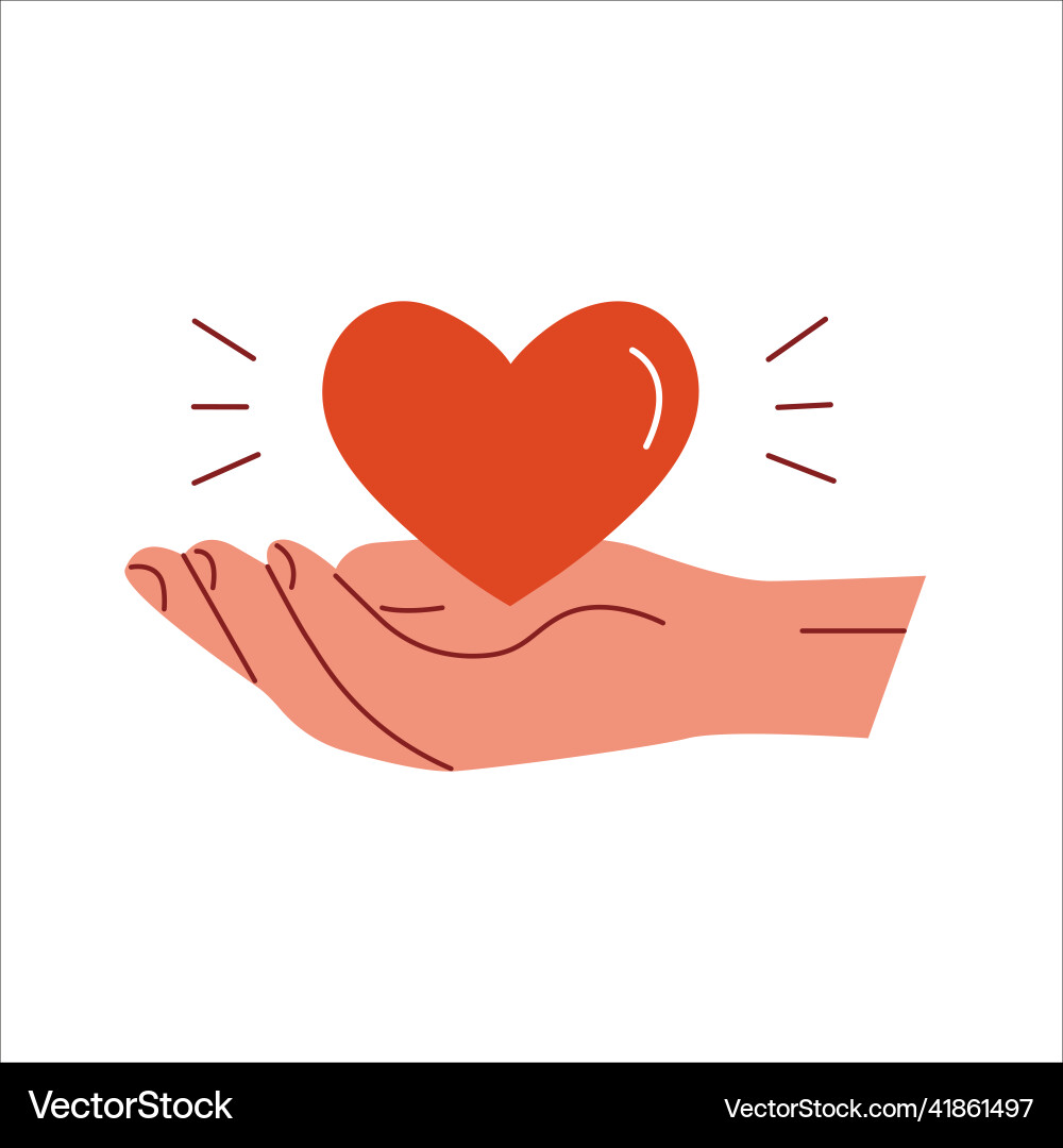 An open palm with heart hand holding Royalty Free Vector