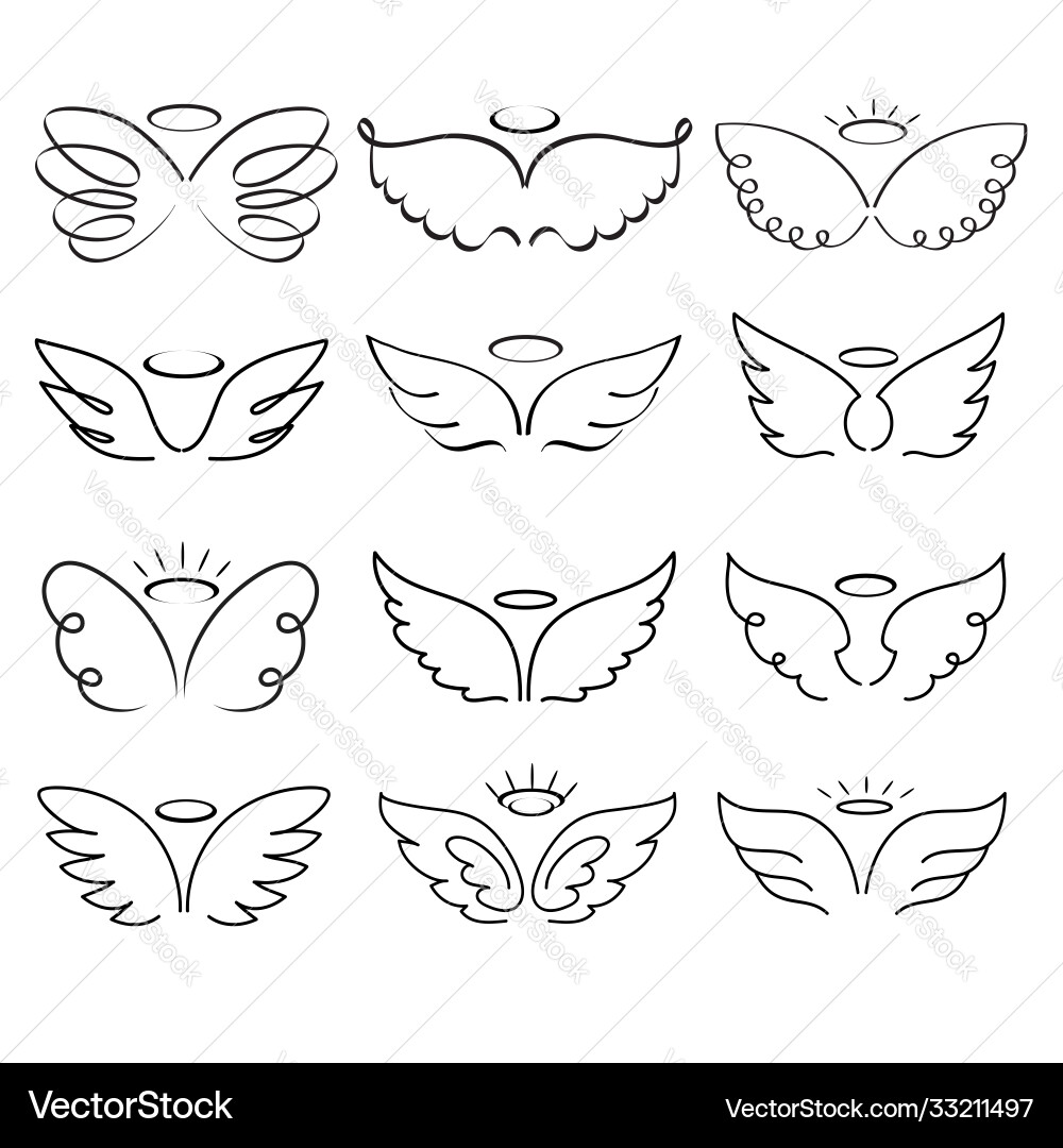 Angel wings drawing winged angelic Royalty Free Vector Image
