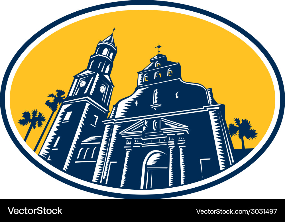 Cathedral basilica st augustine woodcut retro Vector Image
