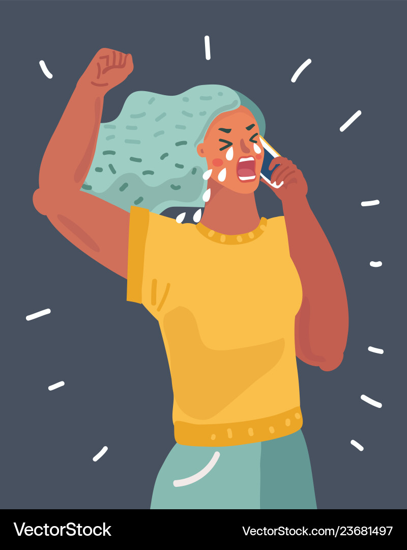 Crying woman talking on phone Royalty Free Vector Image