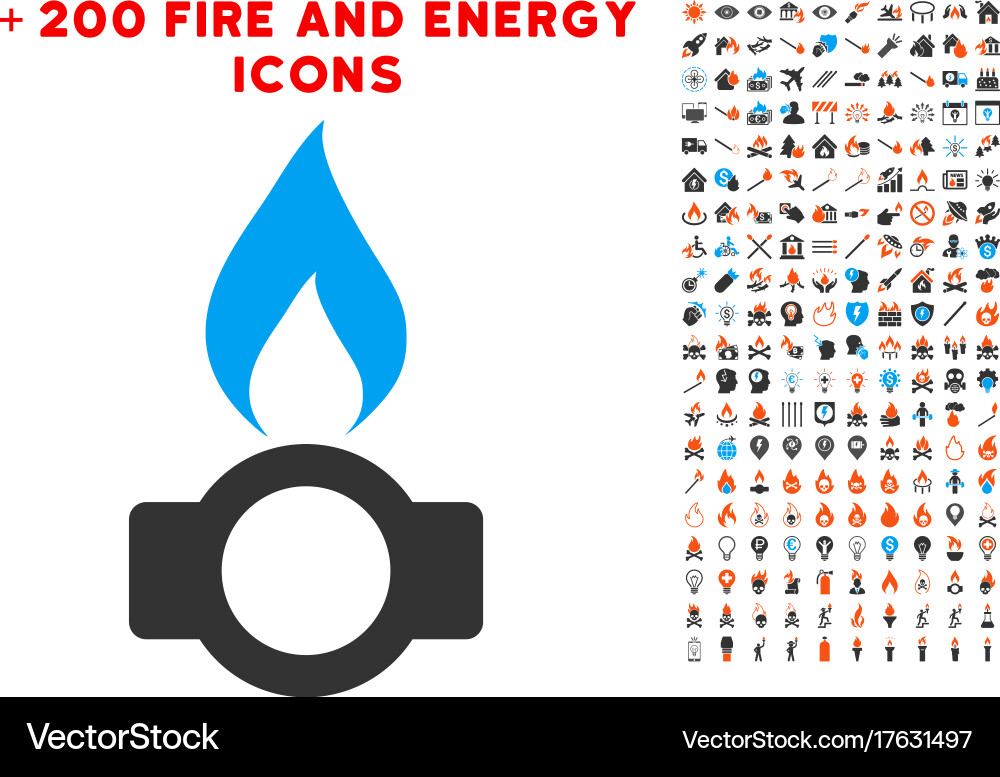 Gas flame icon with bonus power set Royalty Free Vector