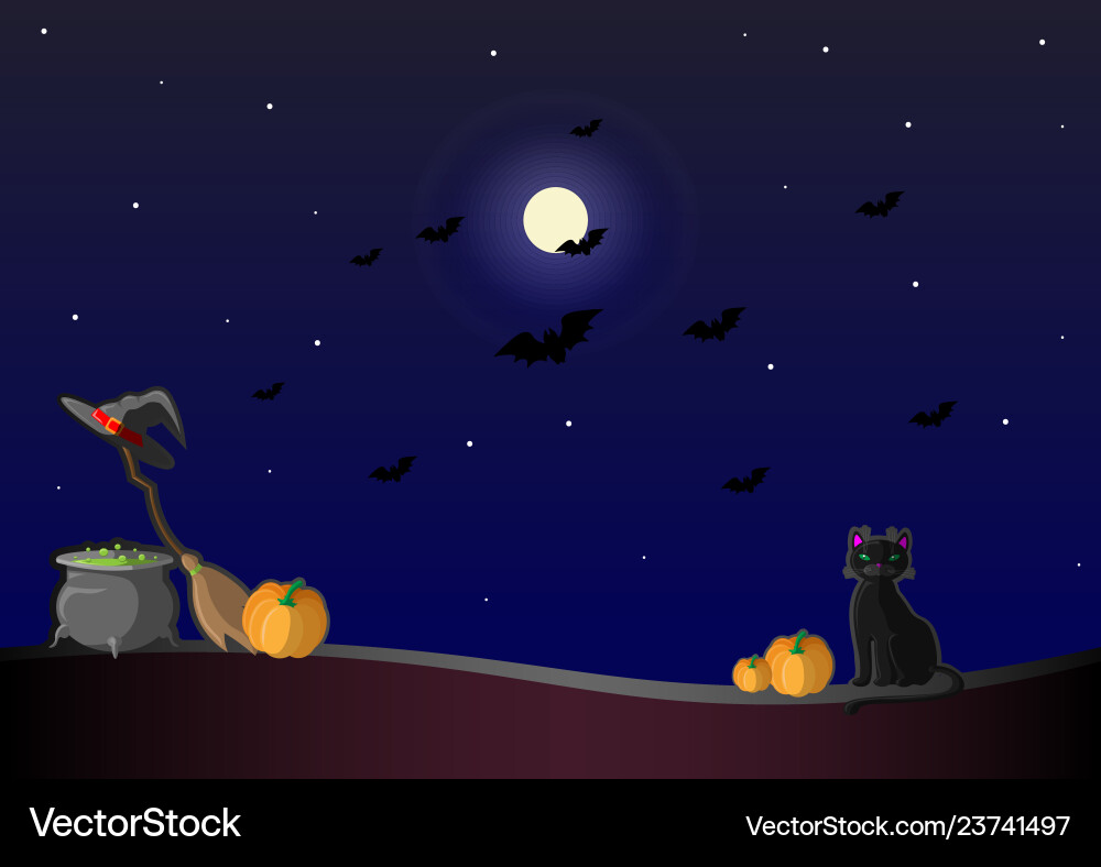 Happy halloween with witch hat pumpkin potion pot Vector Image