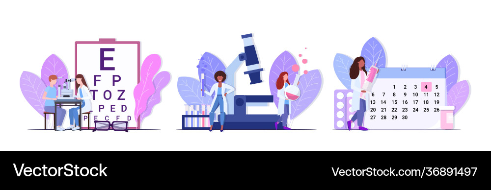 Hospital doctors examining eye vision making Vector Image