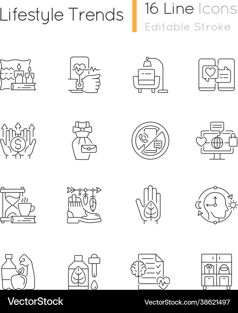 Lifestyle trends linear icons set Royalty Free Vector Image
