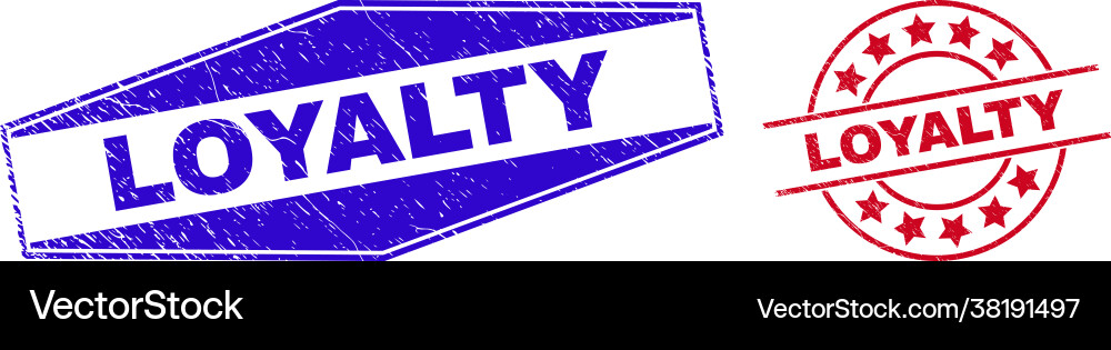 Loyalty unclean stamps in circle and hexagonal Vector Image