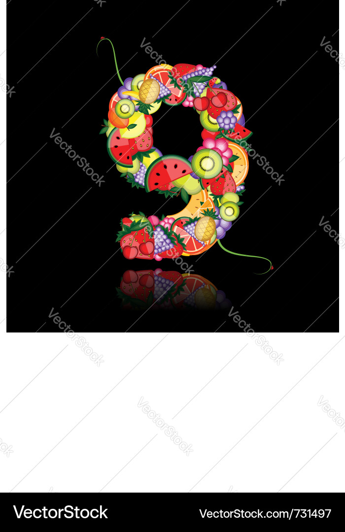 Number nine made from fruits Royalty Free Vector Image