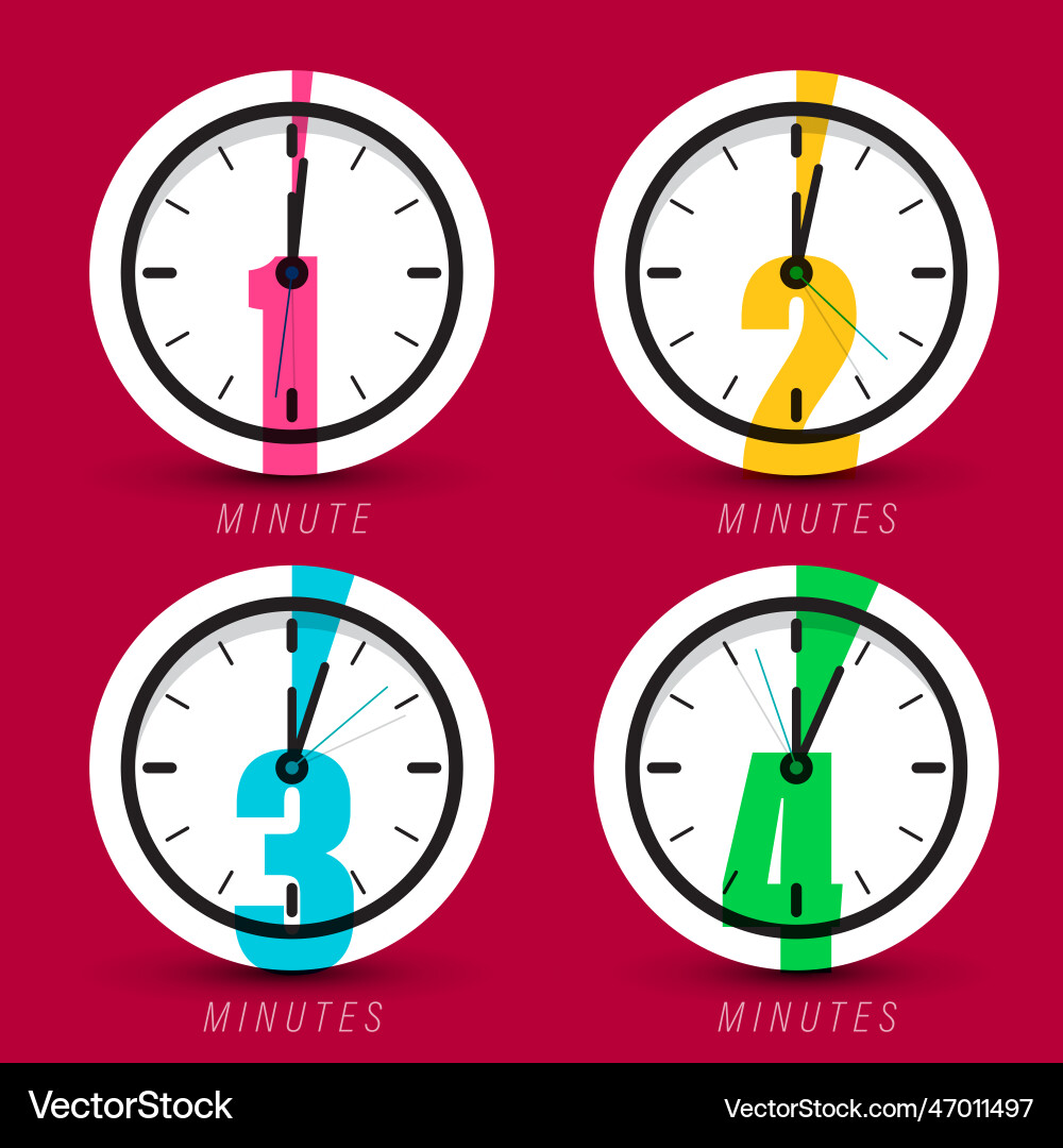 One minute two - three - four minutes clock icons Vector Image