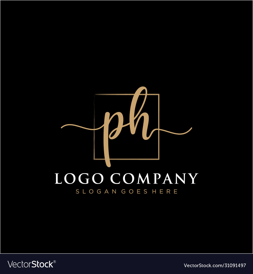 Ph initial handwriting logo with rectangle Vector Image