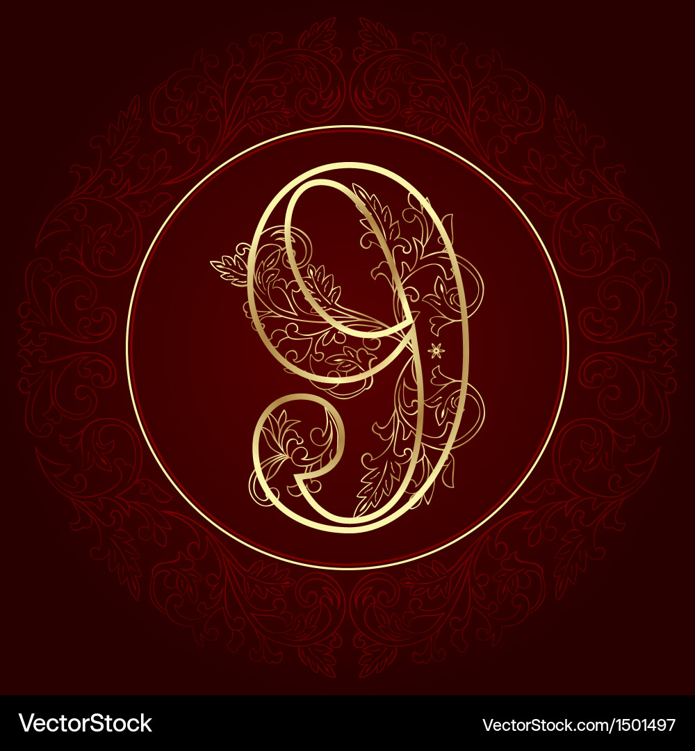 Vintage floral number 9 Royalty Free Vector Image
