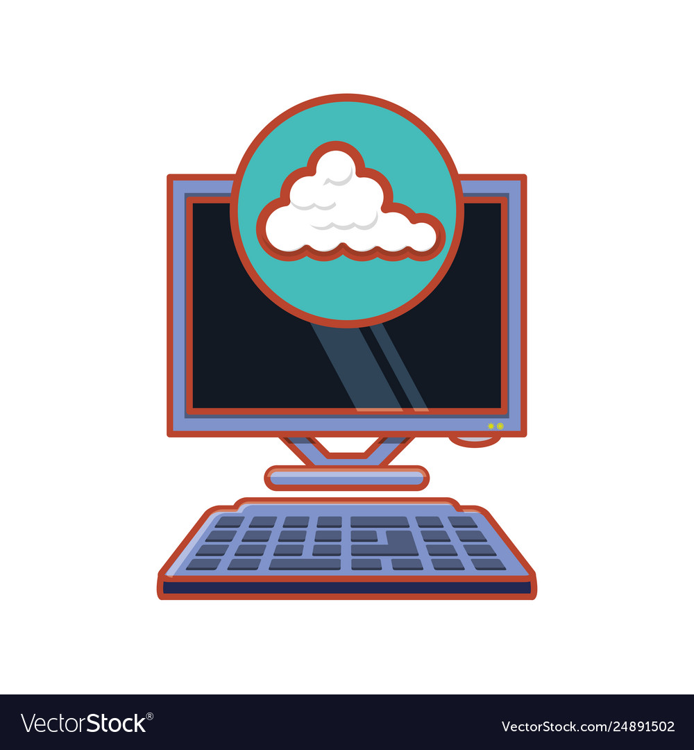 Computer desktop with cloud computing Royalty Free Vector