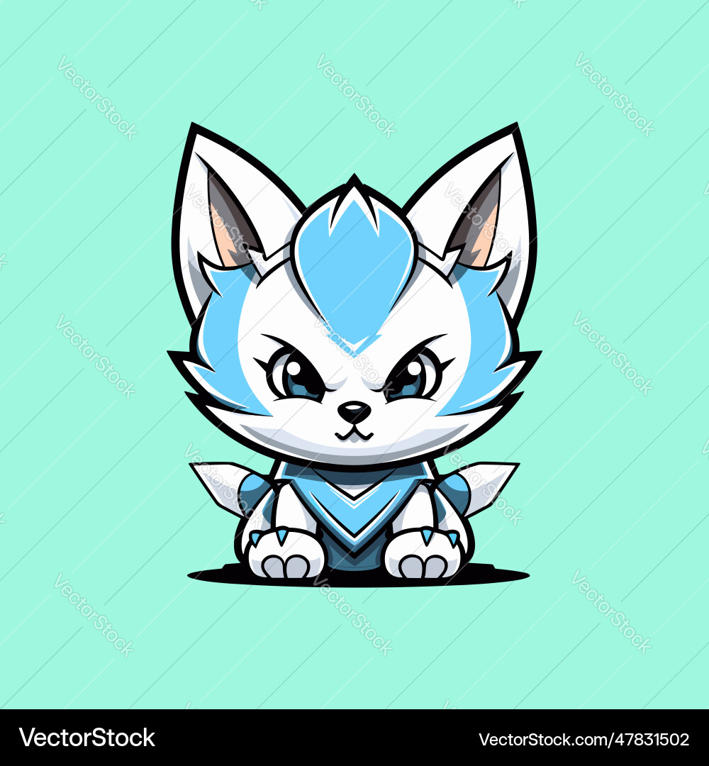 Cute cartoon fox on cyan background Royalty Free Vector