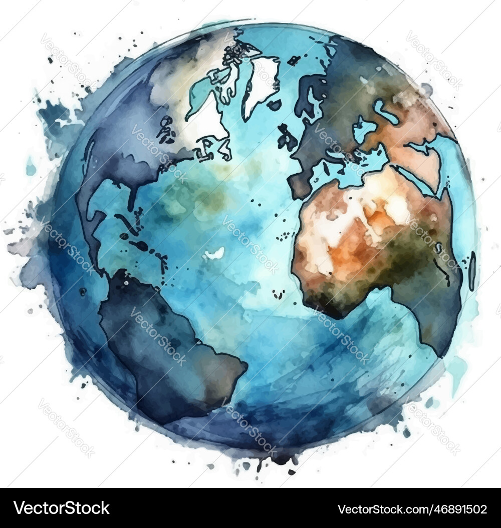 Earth globe world watercolor Royalty Free Vector Image