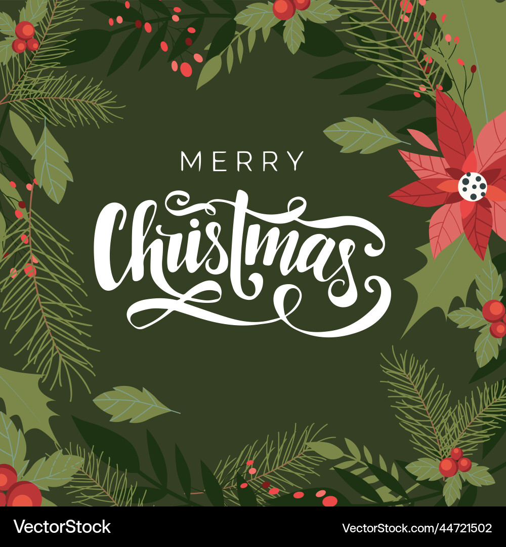 Green congratulations greeting card with misletoe Vector Image