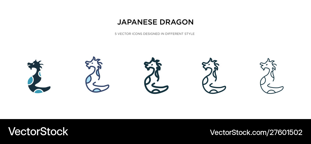 Japanese dragon icon in different style two Vector Image