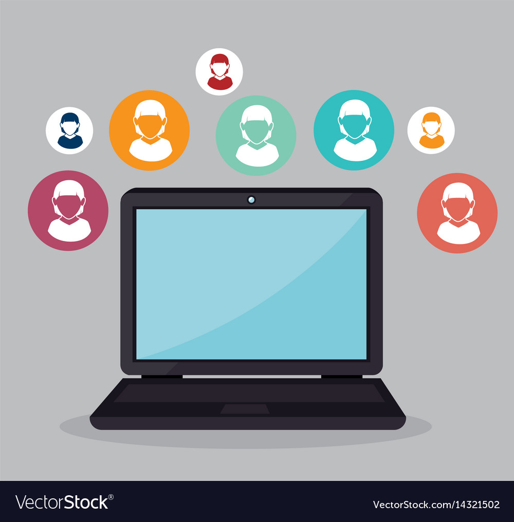 Laptop computer with social community device icon Vector Image