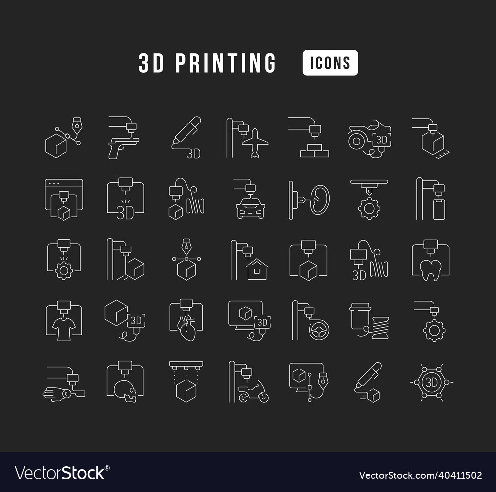 Set of linear icons of 3d printing Royalty Free Vector Image