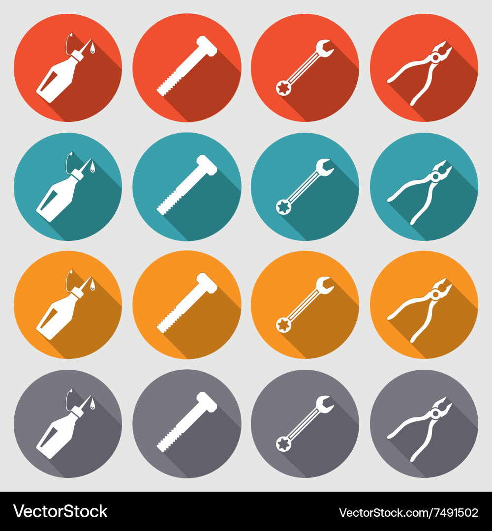 Tools icons set glue pliers wrench key screw Vector Image