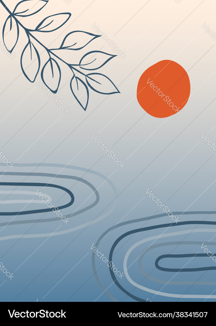 Abstract boho style landscape with sun and water Vector Image