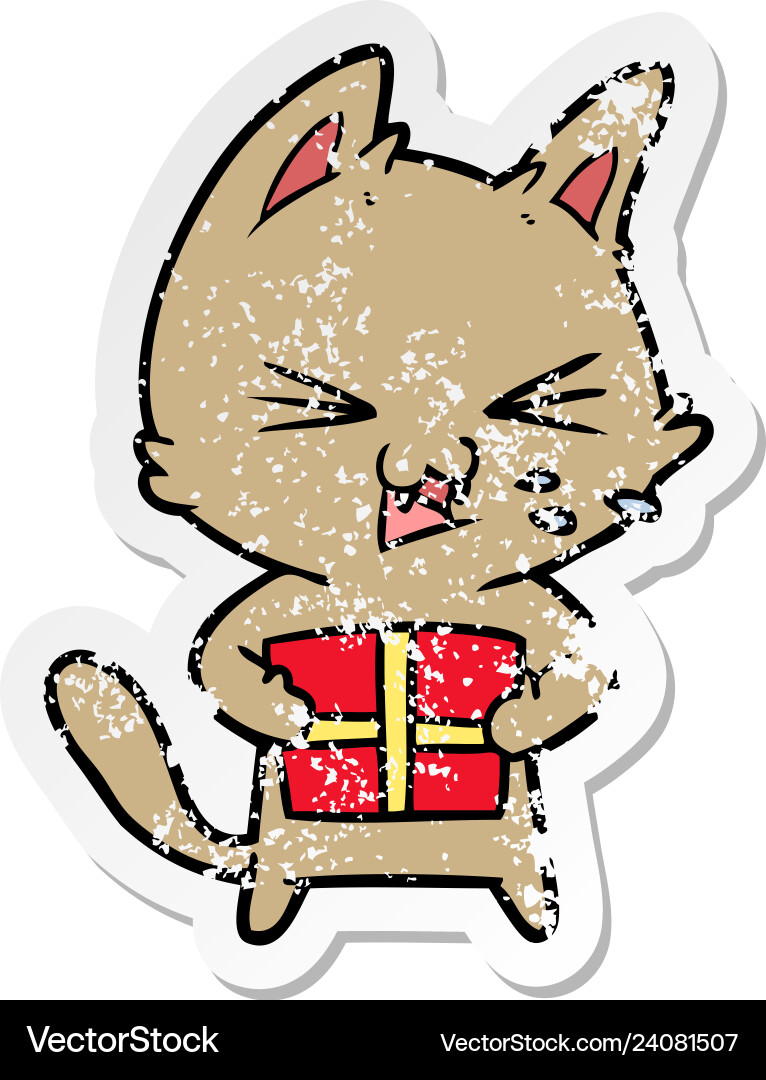 Distressed sticker a cartoon hissing cat Vector Image
