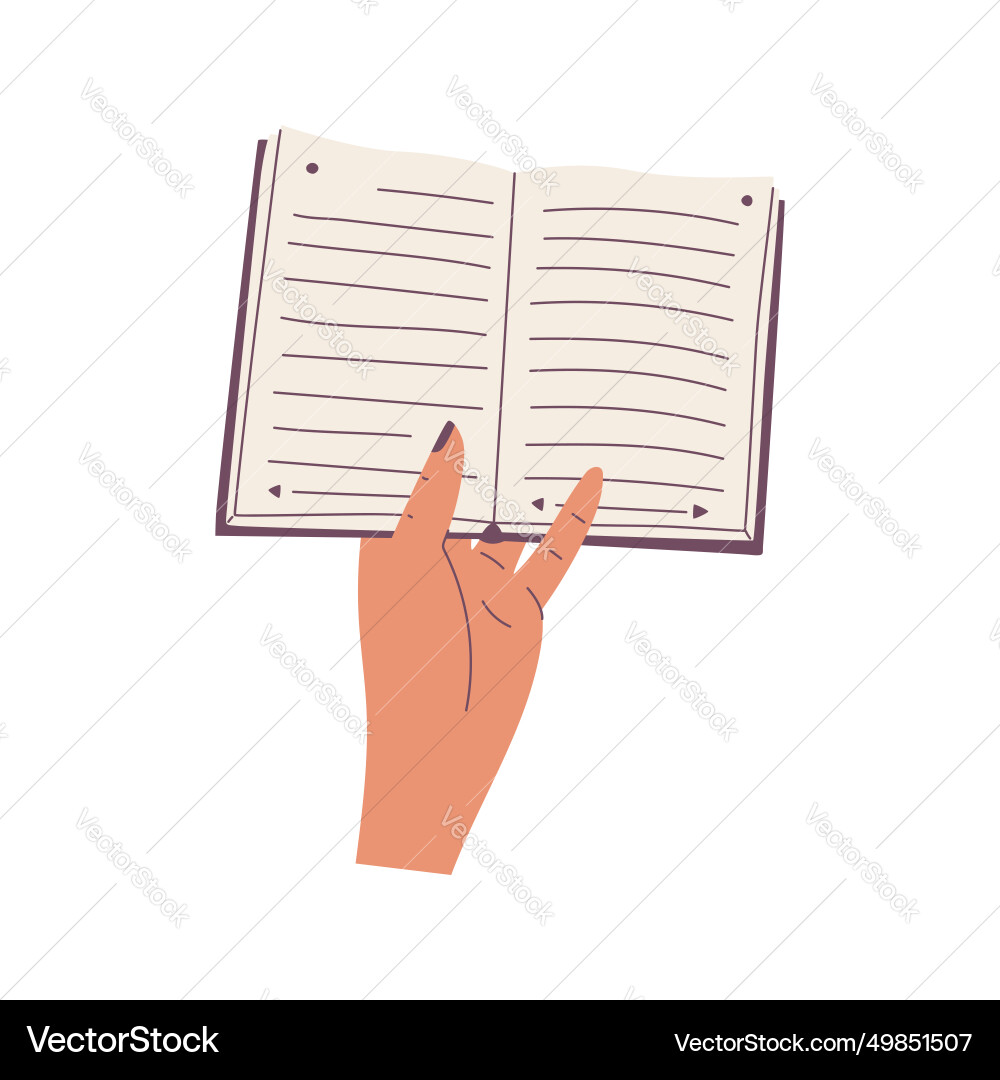 First-person perspective a hand holding an open Vector Image