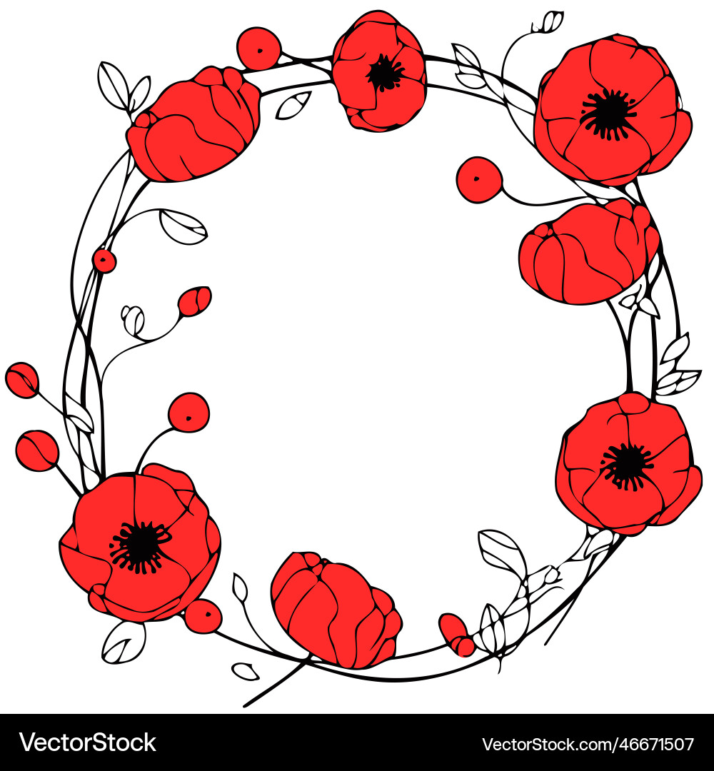 Frame with red poppy flowers Royalty Free Vector Image