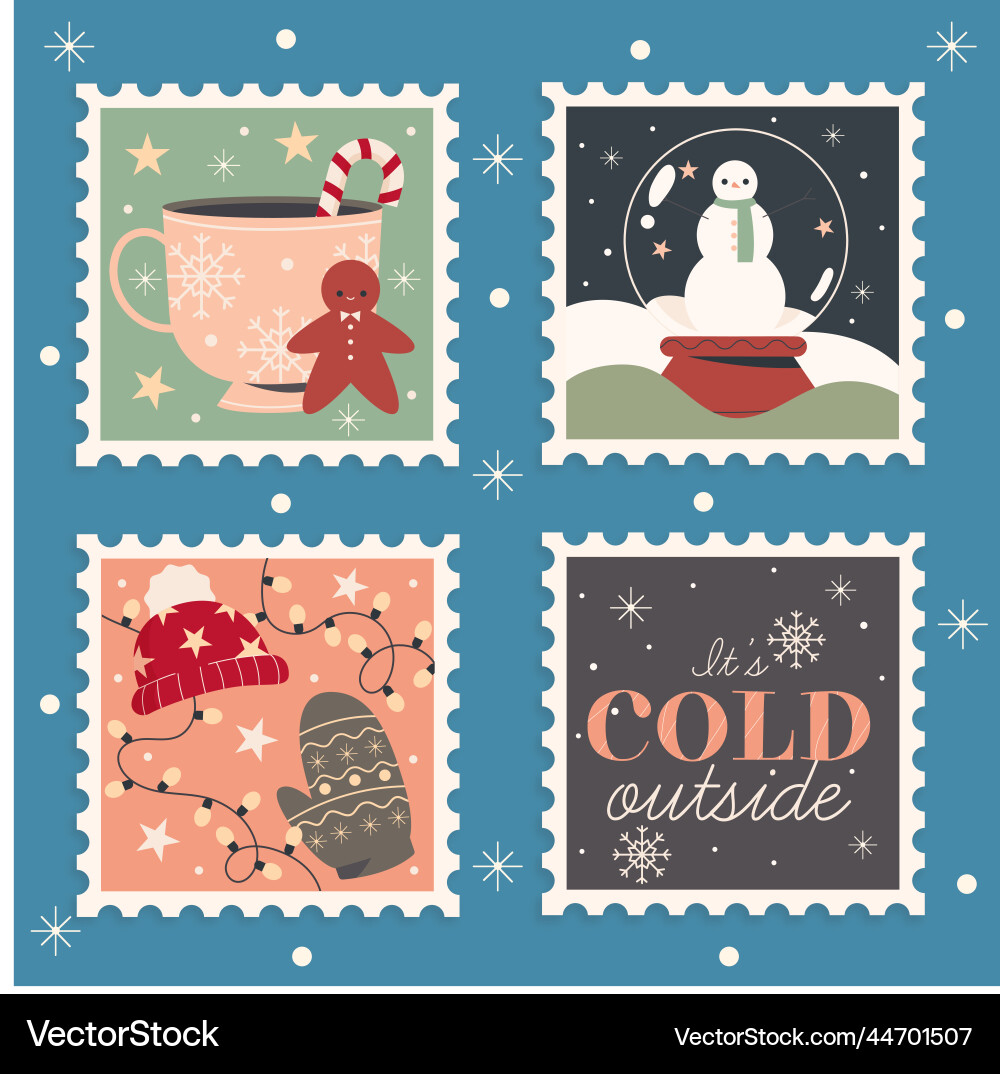 Hand drawn christmas stamp collection design Vector Image