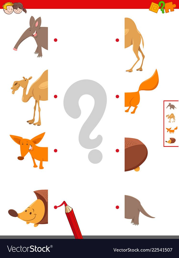 Match halves animal pictures educational game Vector Image