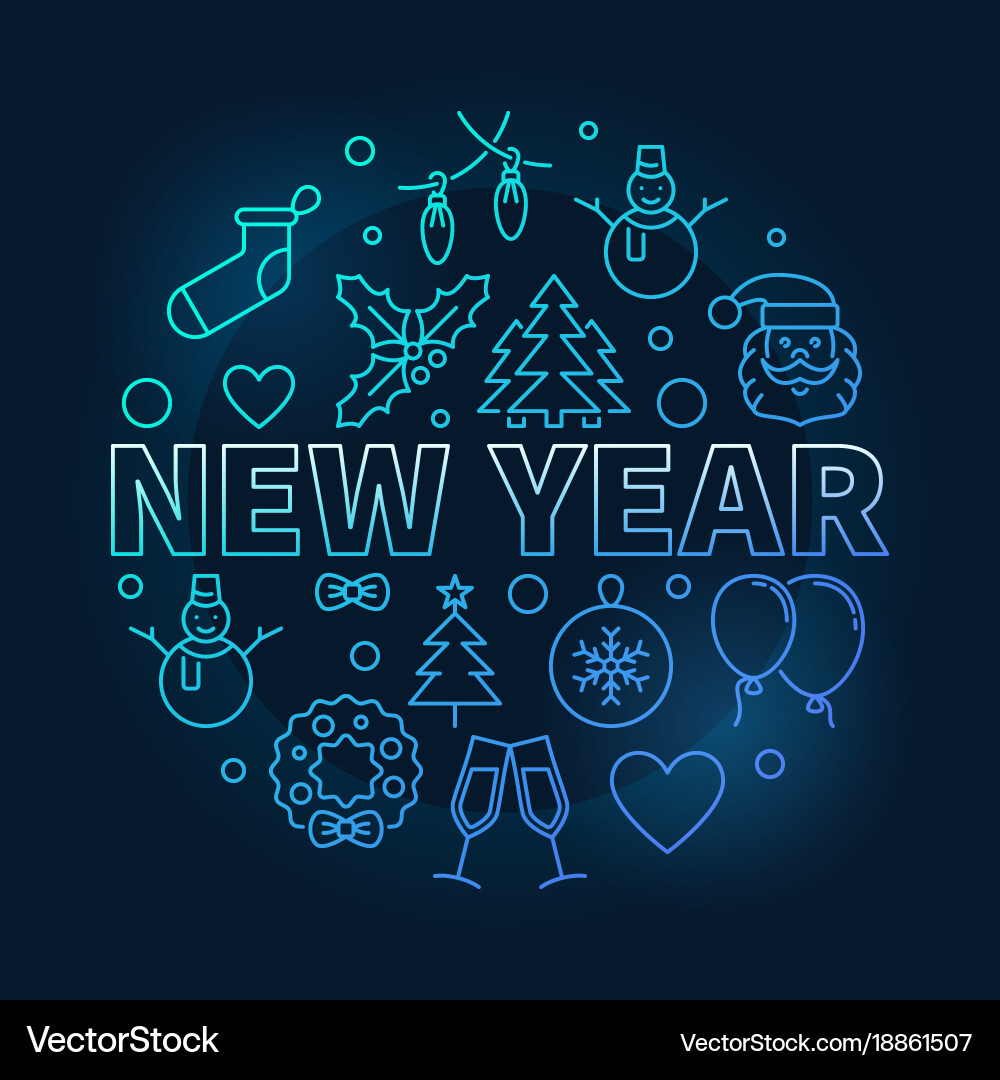 New year round blue in line Royalty Free Vector Image