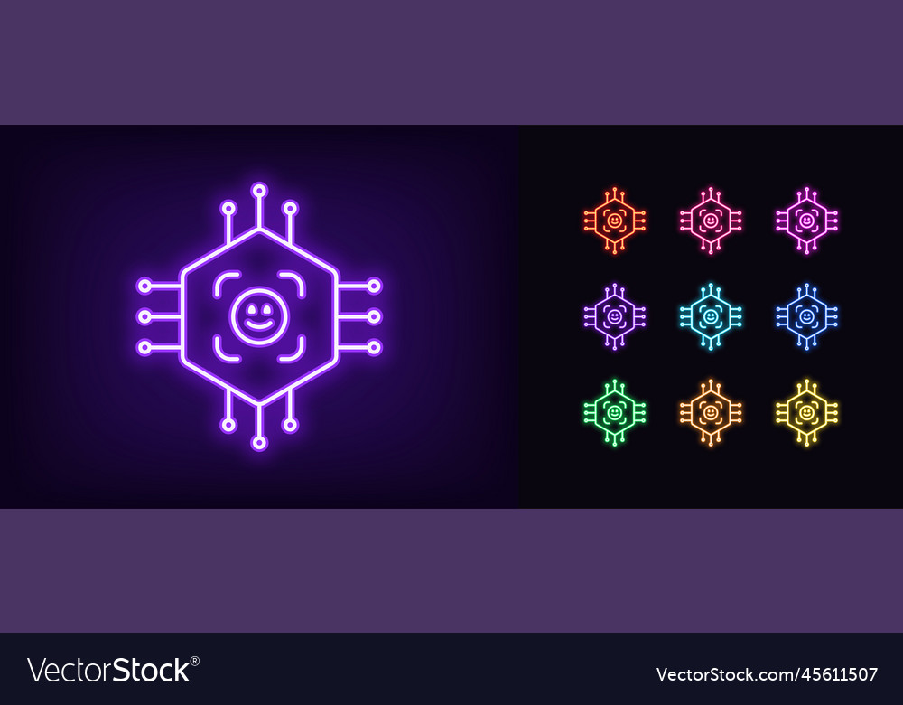 Outline neon id circuit icon set glowing neon Vector Image