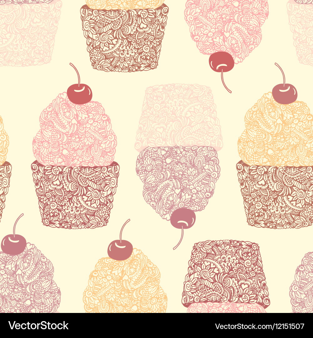 Seamless background with cupcakes Royalty Free Vector Image