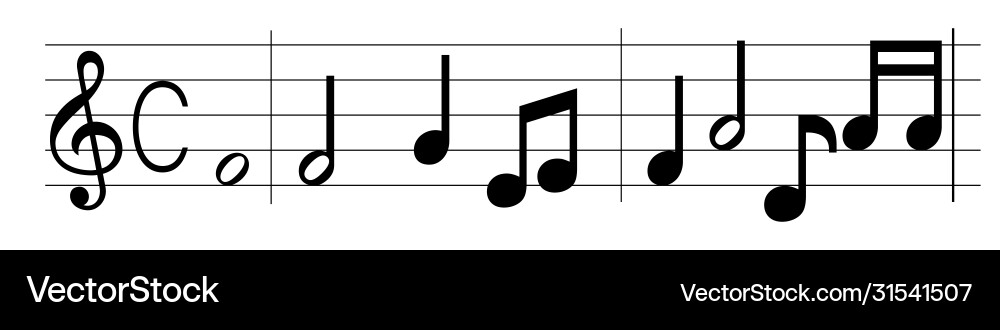 Set musical signs - treble clef and notes Vector Image