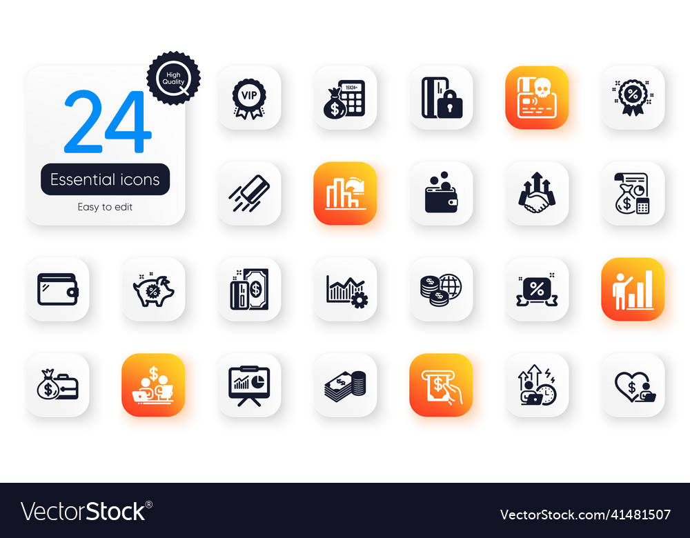 Set of finance flat icons volunteer graph chart Vector Image
