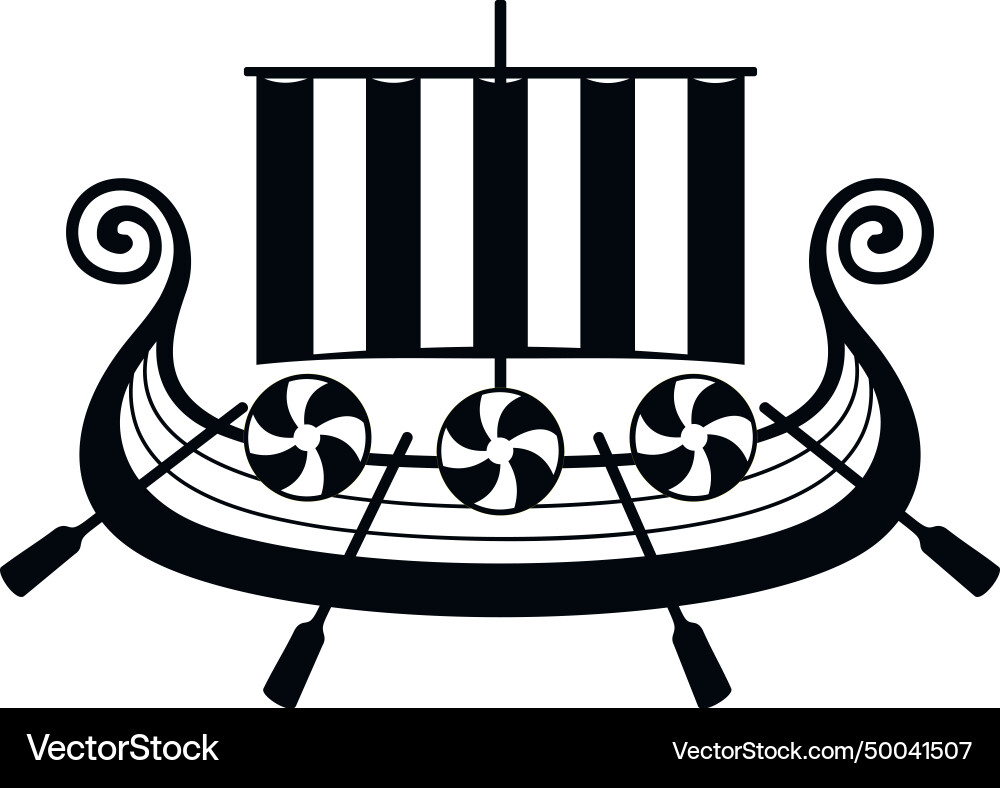 Viking ship under sail and oars side view black Vector Image