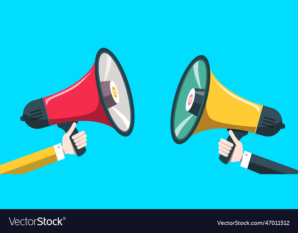 Hands holding megaphones - speakers Royalty Free Vector
