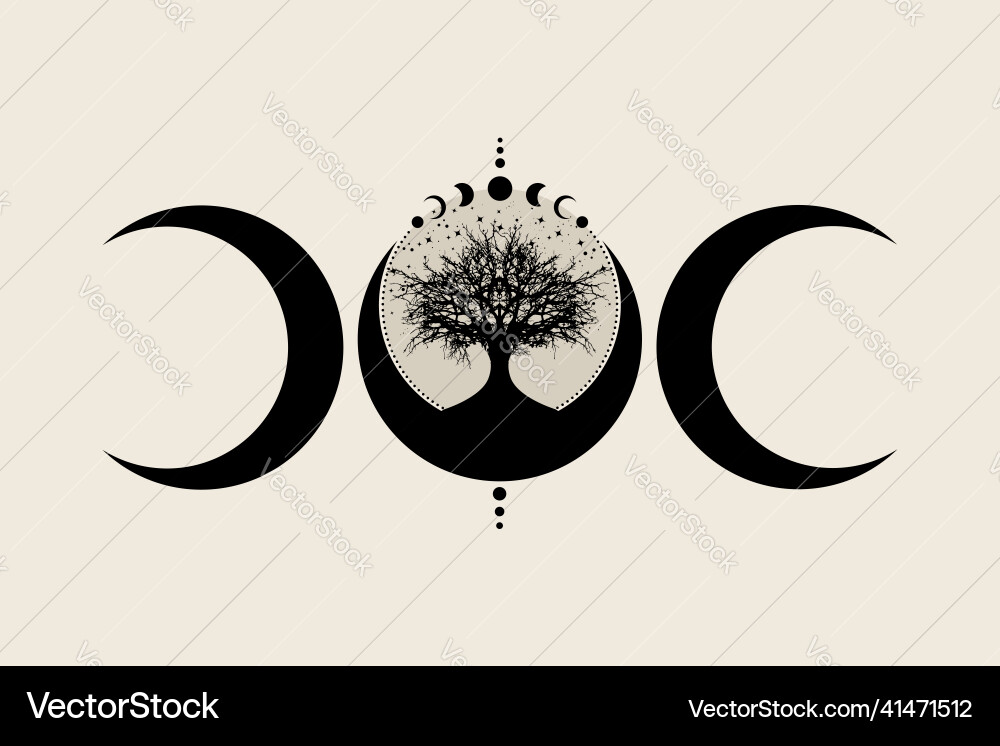 Sacred tree and crescent moon mystical moon phase Vector Image