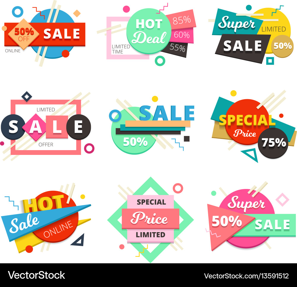 Sale material design geometric icon set Royalty Free Vector
