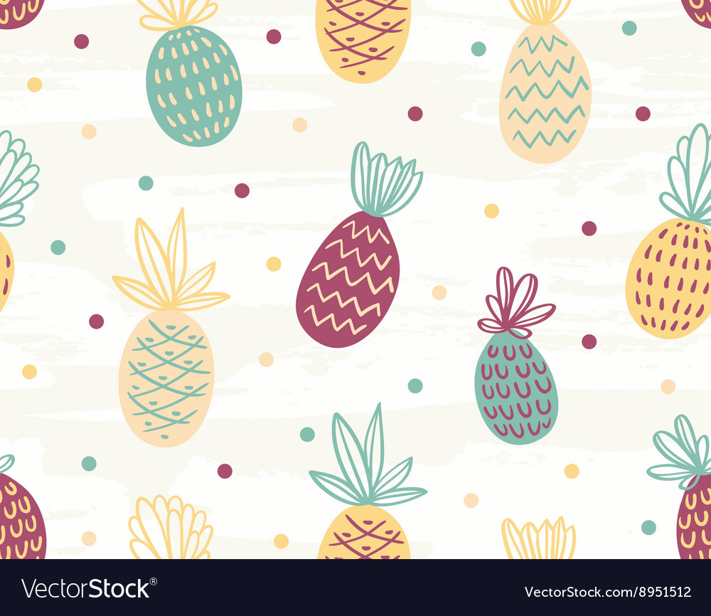 Seamless Pineapple Pattern With Polka Dots Vector Image