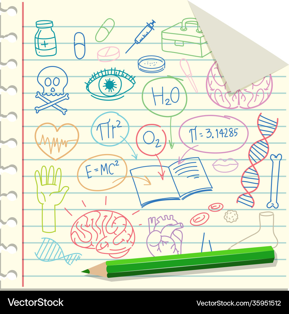 Set medical science element doodle on paper Vector Image