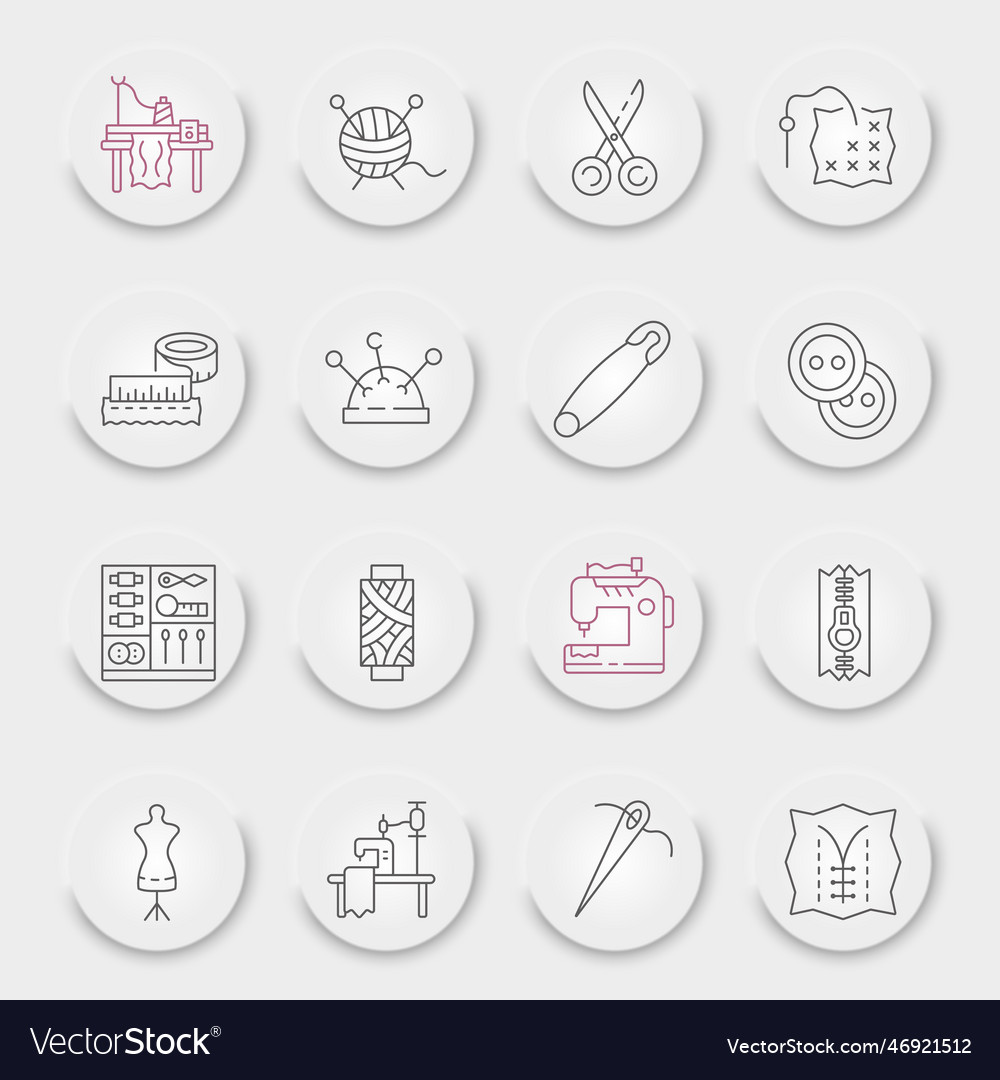 Sewing Line Icon Set Royalty Free Vector Image