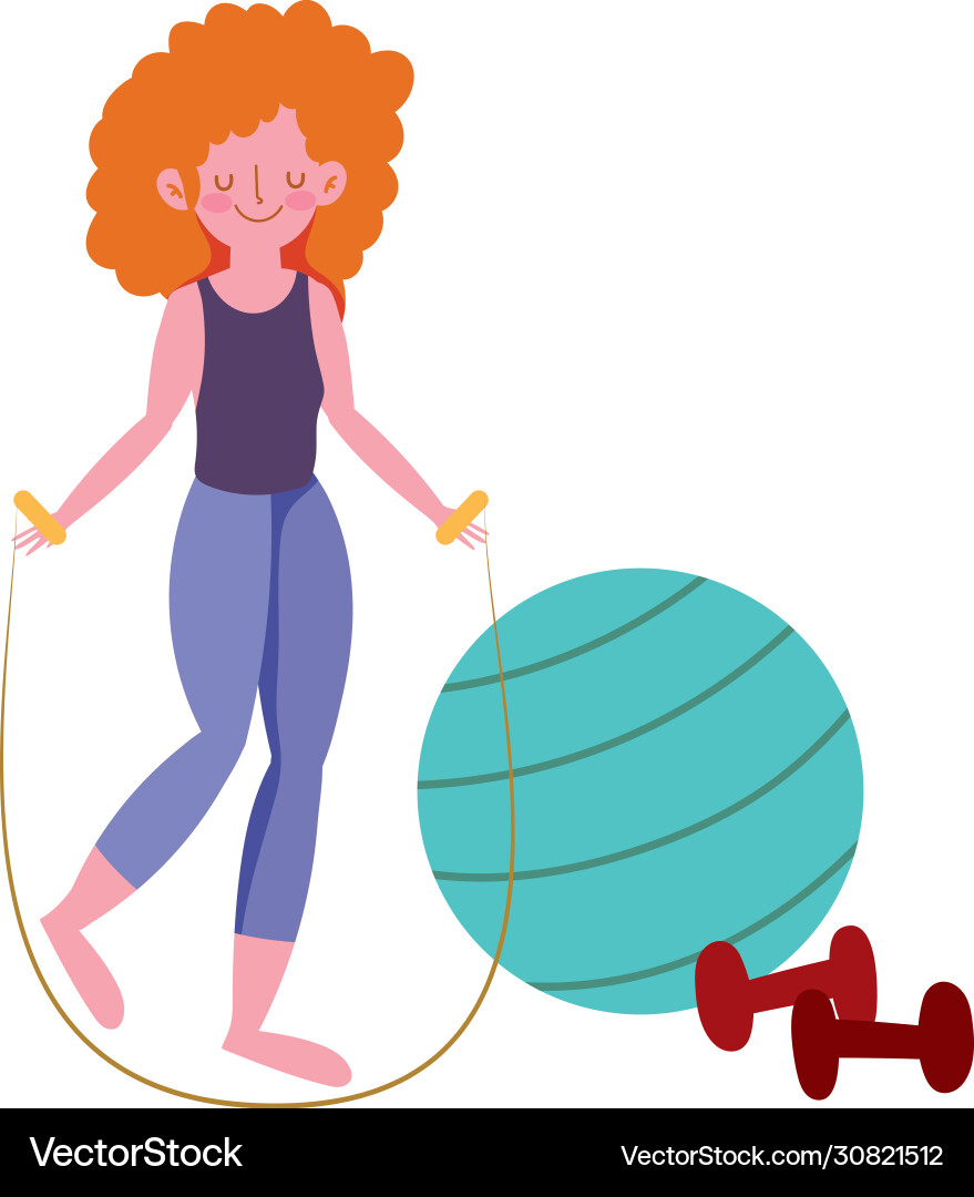 Woman with ball dumbbells exercises practicing Vector Image